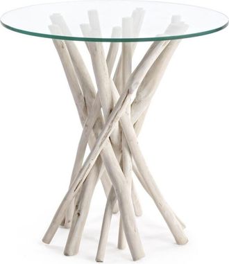 Les Tendances Table dappoint ronde branches de teck et verre Sary - Lot de 2