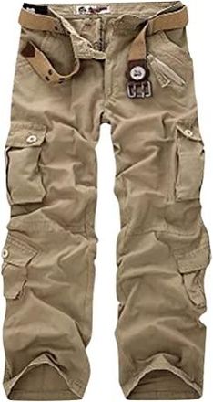 Minetom Homme Pantalon Cargo avec Poches Pantalon De Combat DExtérieur Pantalon De Travail Activités en Plein Air Pantalon Décontracté A Kaki 4XL