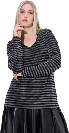 Ulla Popken Damen große Größen Übergrößen Plus Size T-Shirt,Stehkragen, Glitzerstreifen