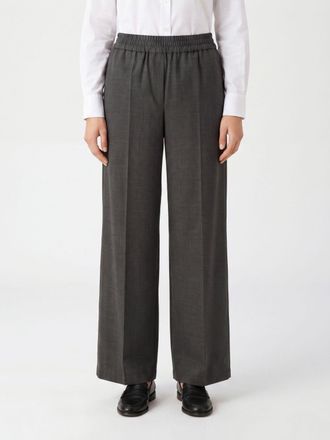 Brunello Cucinelli Pantalon large taille haute &eacute;lastiqu&eacute;e en m&eacute;lange de laine stretch