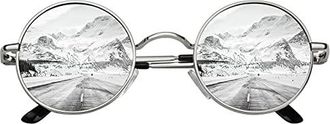 CGID Lunettes de Soleil Polaris&eacute;es Ronde Homme Femme Lunettes Style R&eacute;tro Vintage Cercle Cadre M&eacute;tallique Protection UV400