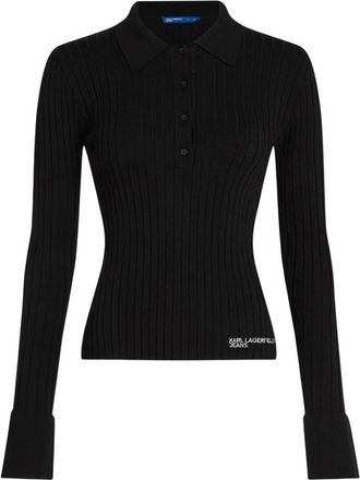 Karl Lagerfeld Femme, Tops, Noir, Taille: 40 FR Polo &agrave; manches longues en maille tricot&eacute;e