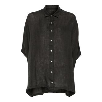 120% Lino Femme, Blouses et Chemises, Noir, Taille: 38 FR Chemise en lin coupe contemporaine
