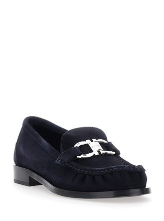 Ferragamo Womens Loafer Marian Suede Blue Calfskin Loafers
