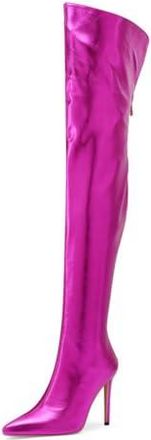 Generic Violet,39 EU,Bottes Cuissardes pour Femmes avec Talons Aiguilles, Bout Pointu, Fermeture éclair arrière Confortable, Bottes au-Dessus du Genou, Bottes