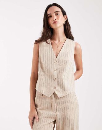 Object Gilet de tailleur densemble habill&eacute; &agrave; rayures fines - Noir et houmous-Neutre
