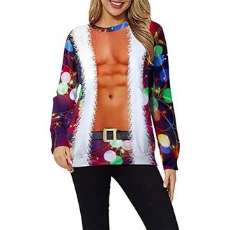 Generic 2026 Nouveau pull de No&euml;l pour femme Impression 3D Mode Wacky Print O Neck Top Pullover Party Sweatshirt, violet, XL