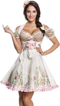 Dirndline Damen Mini-Brokat-Dirndl inkl Spitzenbluse Kleid f?r besondere Anl?sse, wei?, 2XL