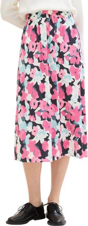 Tom Tailor Damen Midi Plissee Rock mit Print, pink colorful floral design, 40