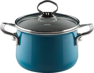 Riess 0701-010, Fleischtopf mit Glasdeckel, NOUVELLE-AQUAMARIN EXTRA STARK, Durchmessser 16 cm, Höhe 18 cm, Inhalt 2 Liter, Emaille, Induktion