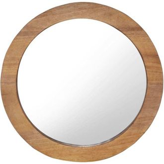vidaXL Vidaxl - Miroir mural en teck 60 cm rond - Cadre en bois massif - &Eacute;paisseur 3 cm - Crochet de montage inclus - Pour d&eacute;coration int&eacute;rieure