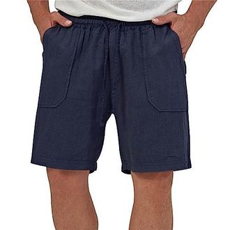 Generic Short pour homme avec poches, short en lin pour homme, taille &eacute;lastique, pantalon de jogging confortable pour l&eacute;t&eacute;, le sport, le sport, le sport, d&eacute;co