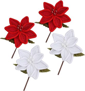 Cabilock CIMAXIC 4 Stück künstliche Weihnachtsblumen aus Samt: Doppellagiger Weihnachtsstern-Baumschmuck - Künstlicher Weihnachtsstern für Feiertage, drinnen u