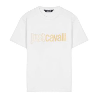 Just Cavalli Homme, Tops, Blanc, Taille: 2XL T-shirt en coton avec logo