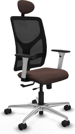 Piqueras y Crespo Ergonomischer Stuhl aus Netzstoff mit wei&szlig;en und schwarzen Armlehnen, h&ouml;henverstellbarer Lendenwirbelst&uuml;tze und festem Kopfteil, ausgestattet mit Sync