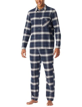 Schiesser Herren Schlafanzug lang mit Knopfleiste Flanell-Nightwear Set Pyjamaset, Nachtblau_182029, 52