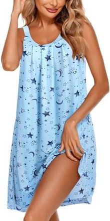 Ekouaer Chemise de Nuit Sexy Femme Manche sans Grande Taille Vêtements de Nuit Nuisette Femme Étoile Lune L