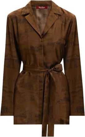 Max Mara Femme, Blouses et Chemises, Brun, Taille: 40 FR Chemisier Ceintur&eacute; en Soie
