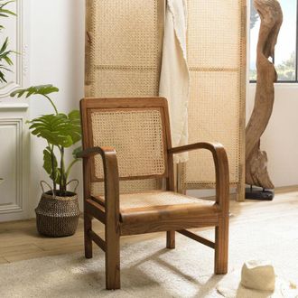 Macabane Macabane - dak - Fauteuil mindi et cannage bois fonc&eacute;