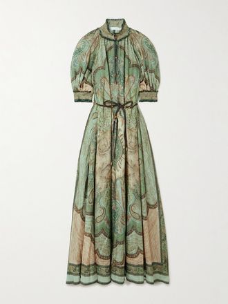 Zimmermann Robe Midi En Soie Habotai Imprimée À Smocks Et À Ceinture Wanderlust - Bleu