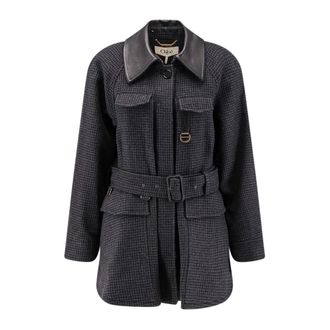 Chlo&eacute; Femme, Manteaux, Noir, Taille: 44 FR Hunting Jacket en Laine Pied-de-Poule