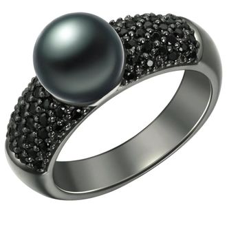 Valero Pearls Ring - Sterling Silber Perlen-Ring Zirkonia S&uuml;&szlig;wasser-Zuc - Gr. 50 - in Schwarz - f&uuml;r Damen