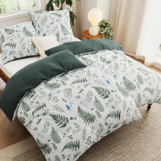 Bedsure Bettw&auml;sche 135x200 4teilig Bettbezug - Bettw&auml;sche-Sets 135 x 200 cm 2er Set mit 2 Kissenbez&uuml;ge 80x80cm, &Ouml;KO-TEX Wendebettw&auml;sche Bedding Muster Gr&uuml;n Bl