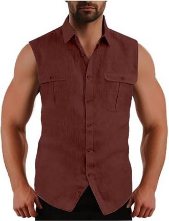 Generic D&eacute;bardeur pour homme l&eacute;ger et &eacute;l&eacute;gant avec col rabattable, uni, respirant, classique, confortable, d&eacute;contract&eacute;, sans manches, pour l&eacute;t&eacute;, la plage, 01 