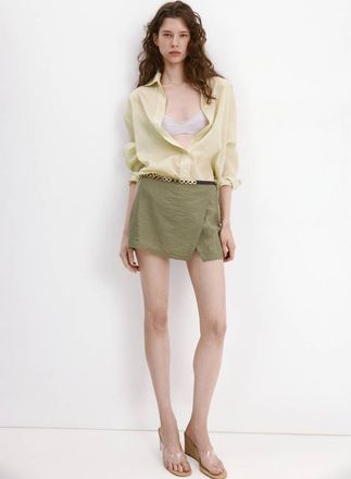 Mango Jupe-culotte &agrave; rayures vert - Femme - 32 - MANGO