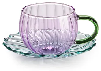 IVV sahara set 2 amethyst coffee cups with green handle/turquoise saucer cl 7