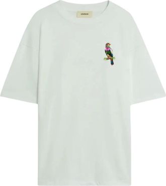 A Paper Kid Homme, Tops, Blanc, Taille: M T-shirt en jersey avec motif oiseau