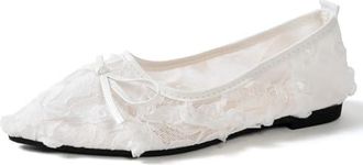 Generic Ballerines plates &agrave; bout pointu pour femme en maille avec semelle souple l&eacute;g&egrave;re et confortable pour les f&ecirc;tes, blanc, 38.5 EU