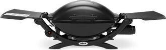 Weber Q2000 Gasgrill, 54 x 39cm Grillfäche, portabler BBQ Grill, 1 Brenner, mit ausklappbaren Seitentischen, 2-geteilter porzellanemaillierter Guss-Grillros