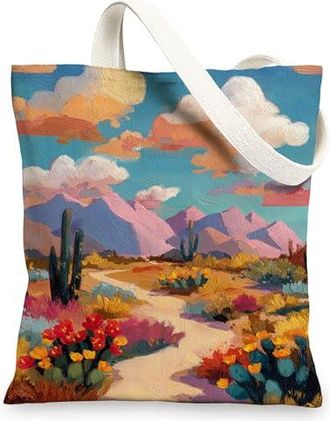 Generic Sacs fourre-tout en toile du désert, sacs à provisions réutilisables, style bohème chic, léger, lavable à lépaule, coloré, 13x15 Inch