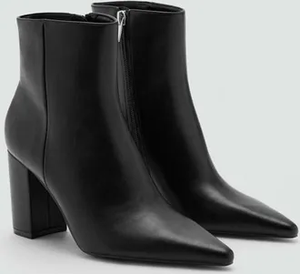 Mango Bottines pointues talon bloc noir - Femme - 35 - MANGO