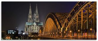 Artland ARTland Wanddeko Glasbilder Wandbild Glas Bild einteilig 125x50 cm Querformat Köln Rheinbrücke Kölner Dom Gebäude Architektur Deutschland T5TT