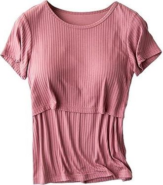 Generic T-shirt de maternité ample à manches courtes et col rond pour femme - Couleur unie - T-shirt dallaitement pour lallaitement - Chemise de maternité, ro