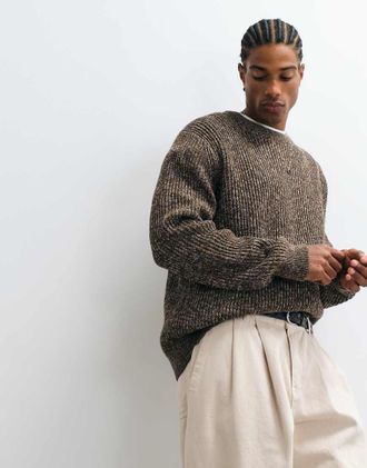 Selected Strickpullover in gesprenkeltem Braun