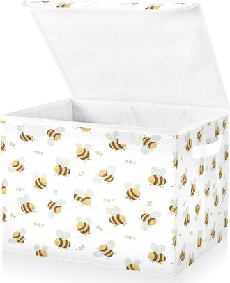 Mnsruu Aufbewahrungsboxen mit Deckel, Biene, Honig, Blume, großer Aufbewahrungskorb, Organizer, Regale, Würfel, Spielzeug, Kleidung, Unterbett