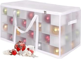 Relaxdays Weihnachtskugel Aufbewahrungsbox, 128 Kugeln, HBT: 37x73x36 cm, Kunststoff, Pappe, Kugelbox, transparent/weiß