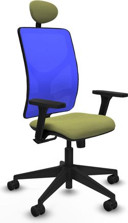 Piqueras y Crespo B&uuml;rostuhl mit 3D-Armlehnen, h&ouml;henverstellbarer Lendenwirbelst&uuml;tze und festem Kopfteil, ausgestattet mit 3-fach verstellbarem Schaumstoff, Blau/Olivgr&uuml;