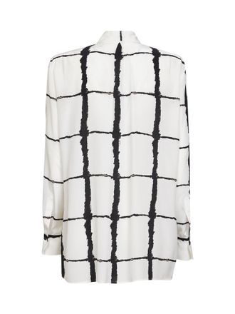 Kiton Womens Printed Silk Satin Shirt White-Black White/black