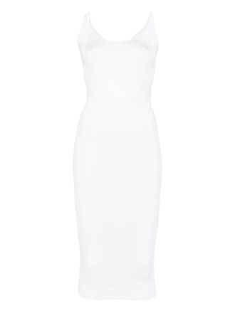 MUGLER robe côtelée à coupe mi-longue - Blanc