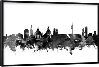 artboxONE Poster mit schwarzem Rahmen 75x50 cm Städte Munich City Skyline Black - Bild Munich Artistic Bavaria