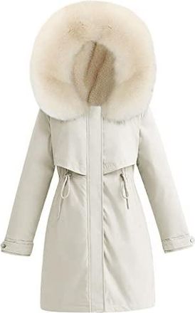 Generic Vestes pour femmes 2026 couleur pure manteau &agrave; capuche fermeture &eacute;clair chaud &eacute;pais avec poches ceinture taille pardessus mode, beige, 3XL