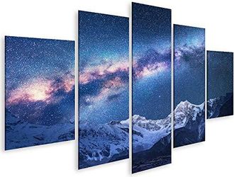 Islandburner Tableau sur toile Voie lact&eacute;e et montagnes vue fantastique avec montagnes et ciel &eacute;toil&eacute; dans le Cadre Affiche Poster Murale Tableaux