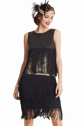 Babeyond ArtiDeco Womens 1920s Charleston Dress - Knee-Length Cocktail Party Dress - 20s Flapper - Womens Gatsby Costume Dress - Cocktail