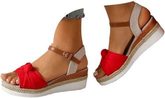 Generic Sandales espadrilles compens&eacute;es pour femme avec bride arri&egrave;re et sangle de cheville - Chaussures larges avec soutien de la vo&ucirc;te plantaire - Plateform