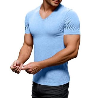 Generic T-shirt pour homme avec col en V, d&eacute;contract&eacute;, confortable, respirant, doux, t-shirt basique pour la vie quotidienne, la maison, lext&eacute;rieur, la randon