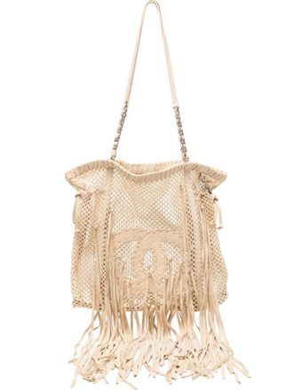 Chanel Resort 2011 Fringe Crochet Woven Mesh Large Leather Tote - BIEGE